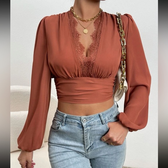 Tops Boho Sexy Lace Crop Top Rust Brown Poshmark